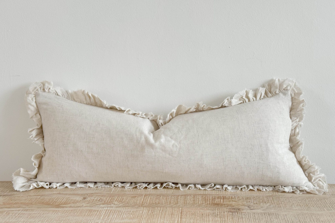 Jane Sand Ruffle Bolster Cushion 80 x 30cm Silver Mushroom