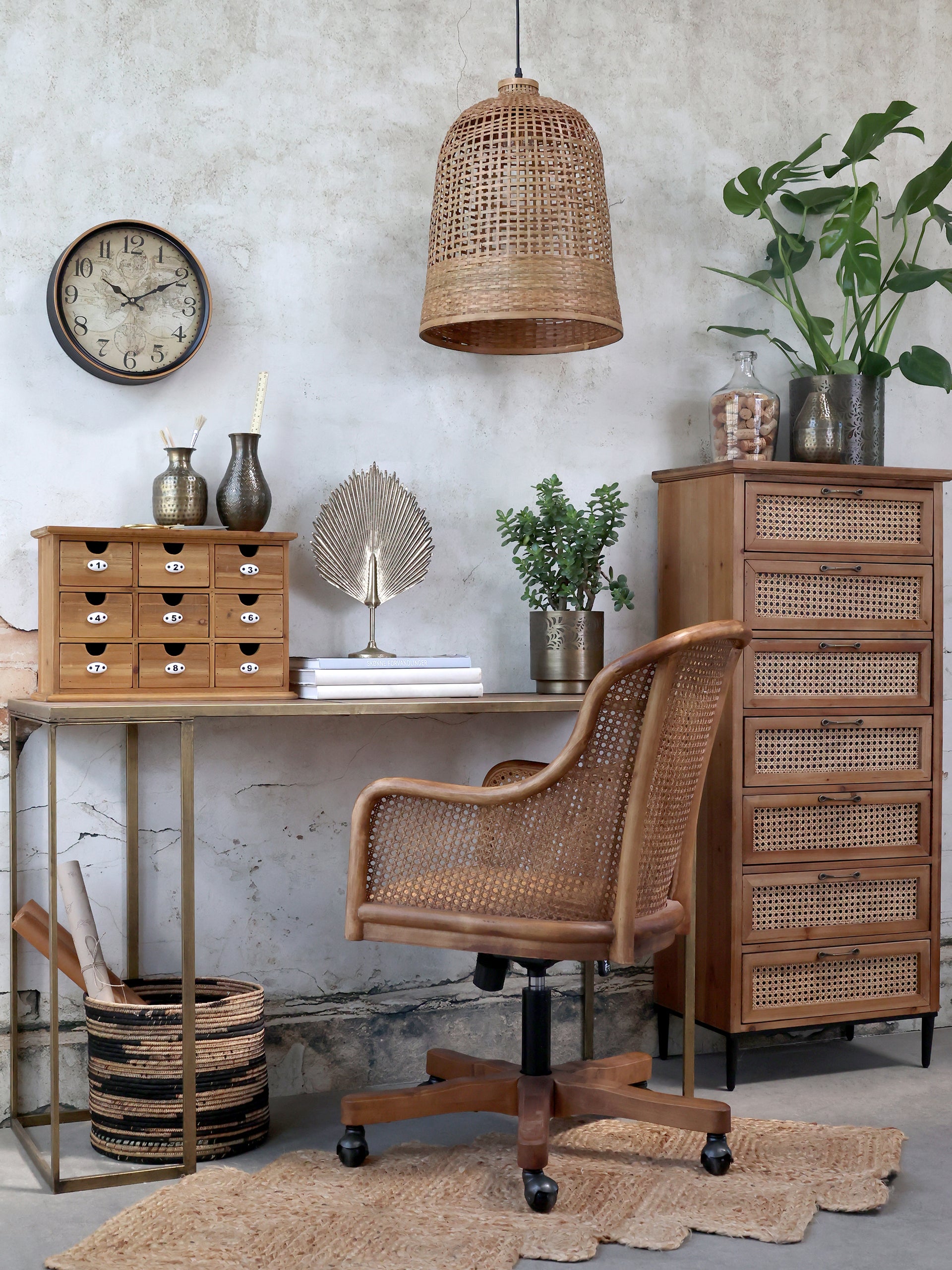 French Farmhouse Wicker Office Chair – Silver Mushroom