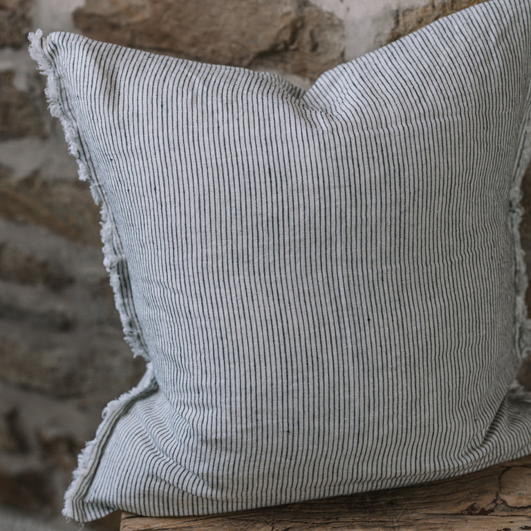 Lena Pinstripe Linen Cushion - 45 x 45cm – Silver Mushroom