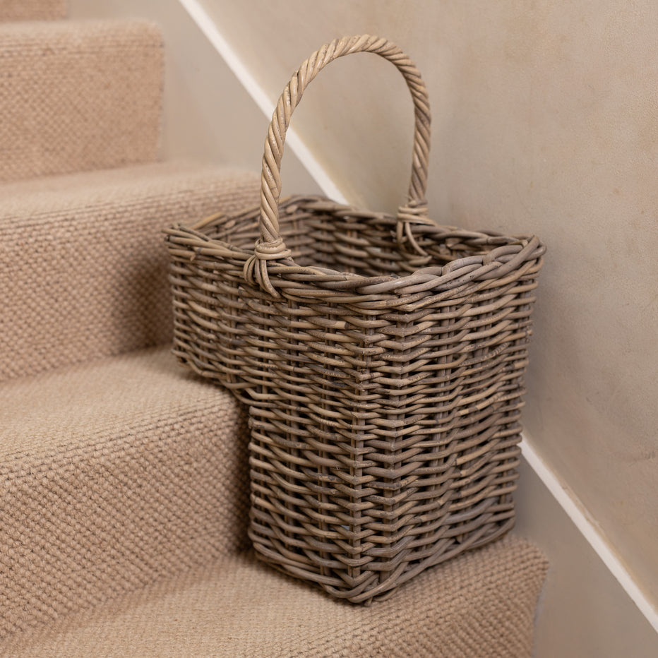 Clemmie Wicker Stair Basket – Silver Mushroom