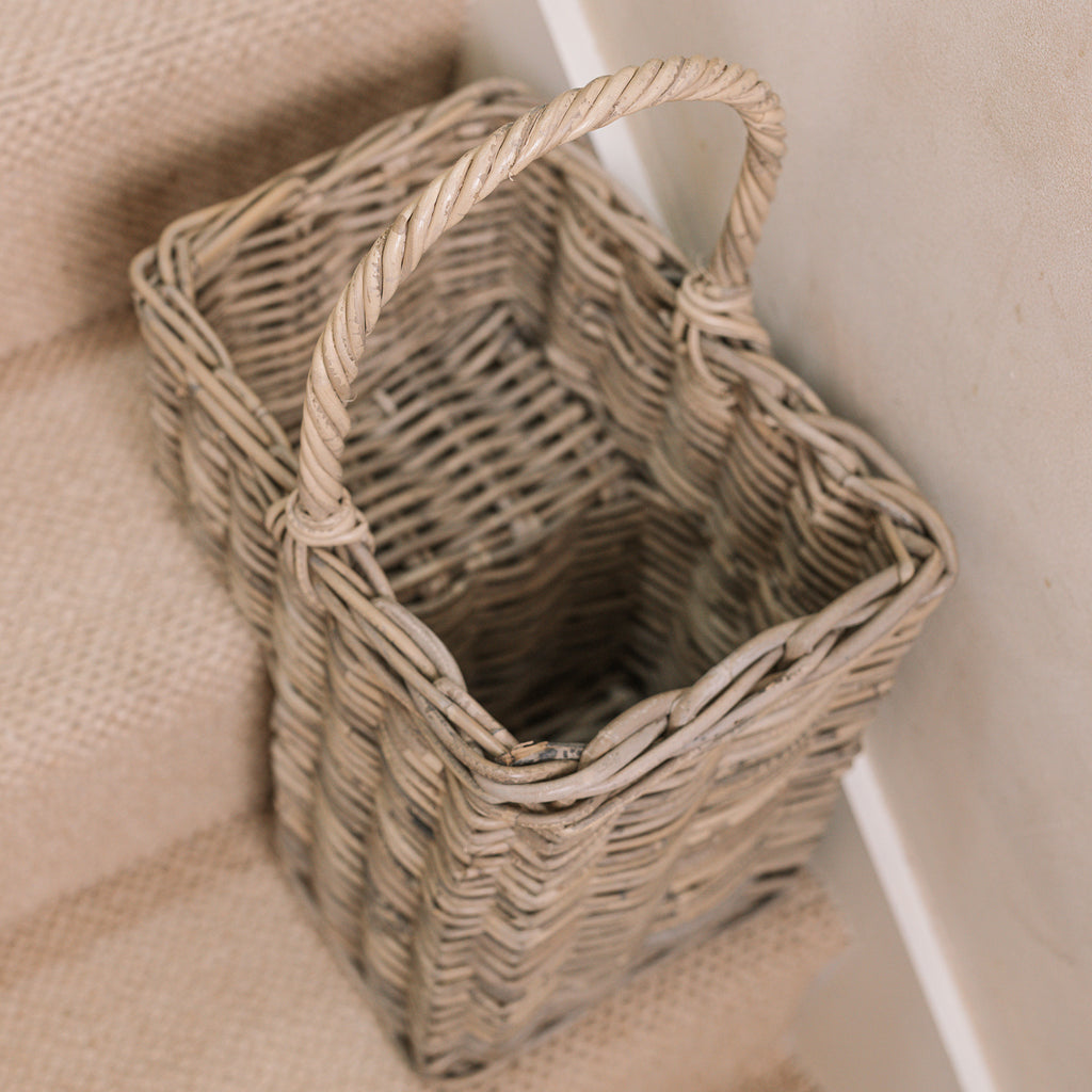 Clemmie Wicker Stair Basket – Silver Mushroom