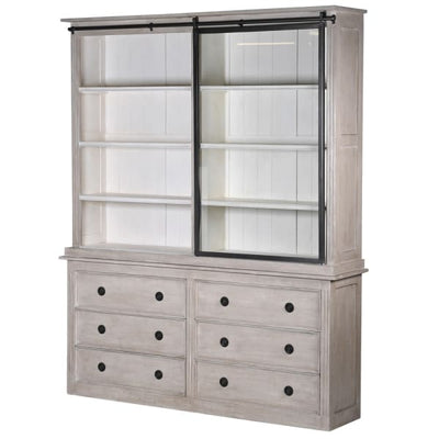 Arya 6 Drawer Display Cabinet with Sliding Glass Door – Silver Mushroom