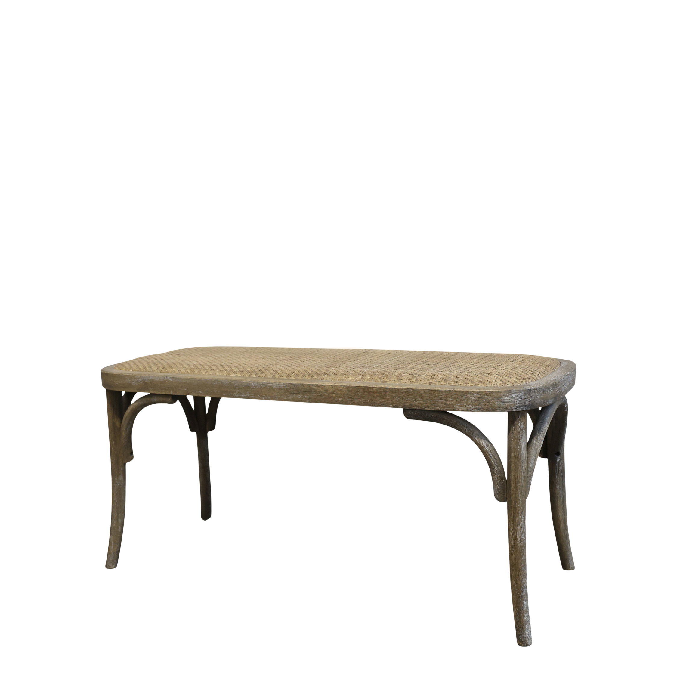 French Farmhouse Rattan Dining Bench – Silver Mushroom