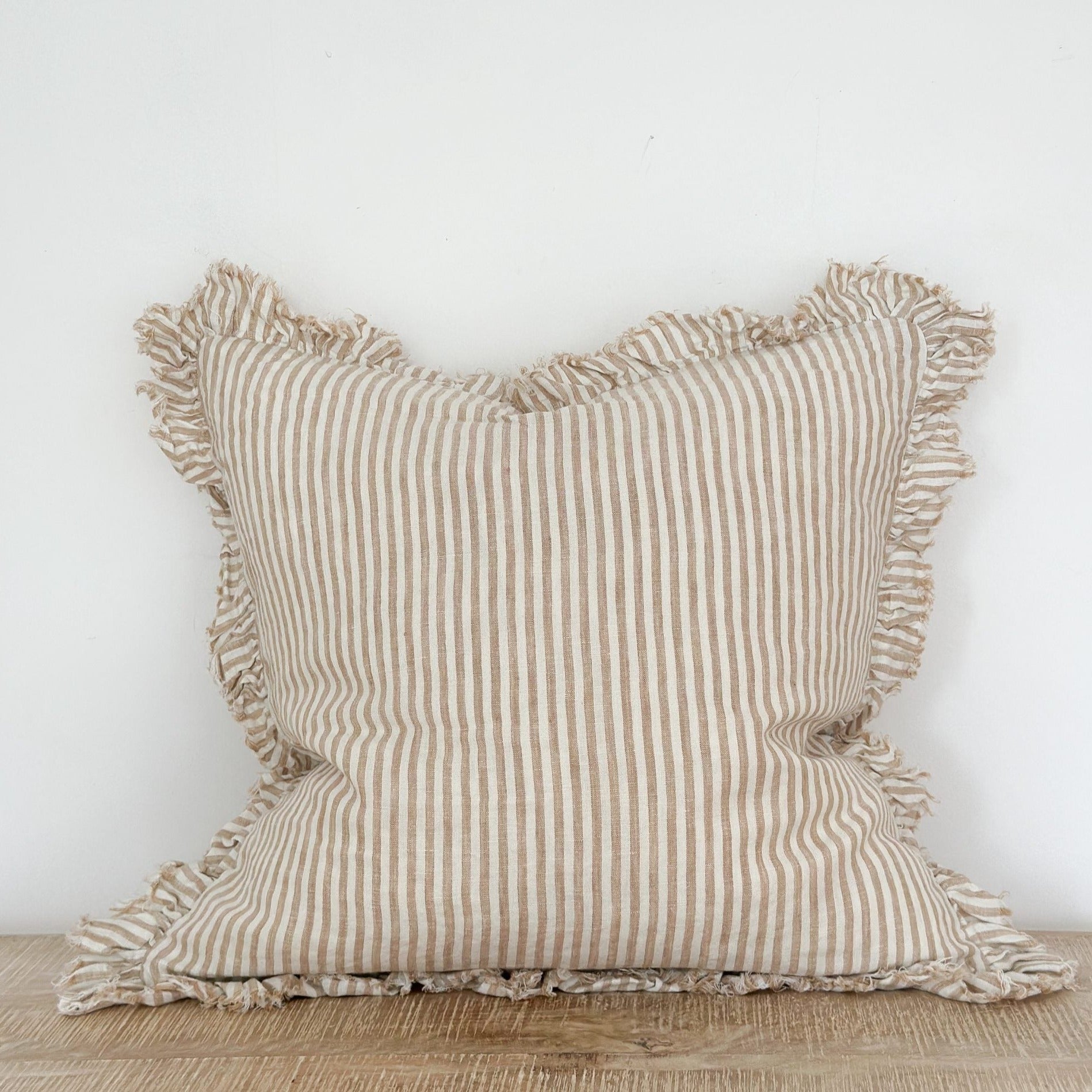 Lucie Linen Brown Striped Ruffle Cushion - 53cm – Silver Mushroom