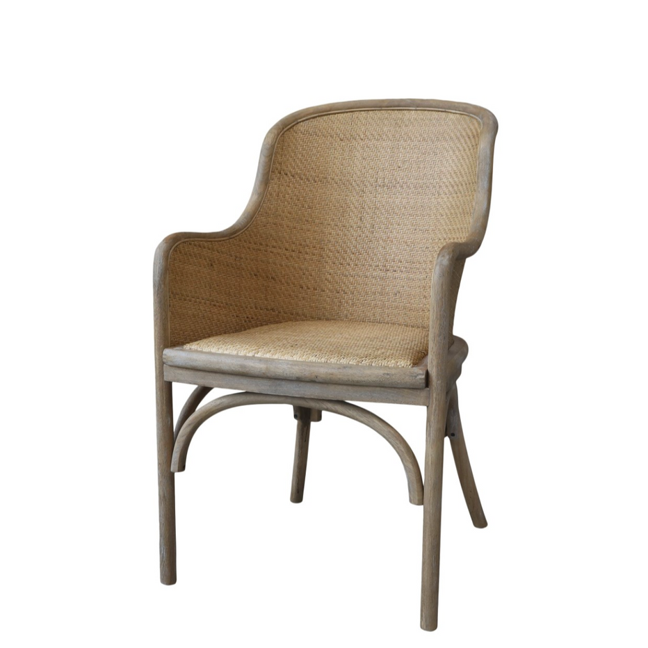 French Farmhouse Rattan Dining Chair – Silver Mushroom