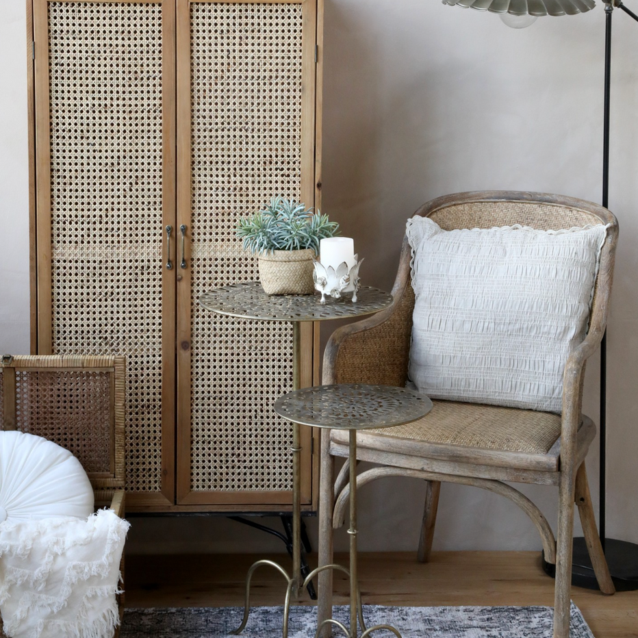 French Farmhouse Rattan Dining Chair – Silver Mushroom