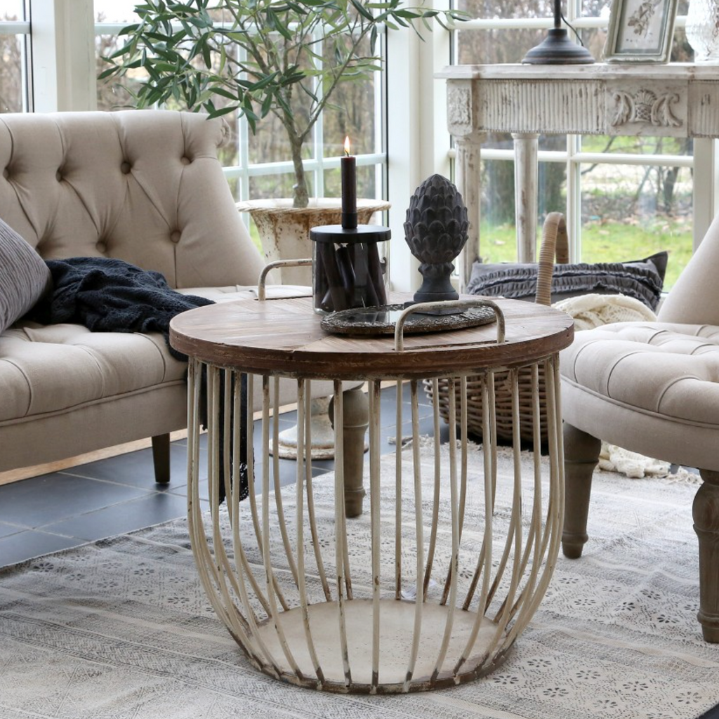 French Farmhouse Rustic Coffee Table Set - Antique White – Silver Mushroom